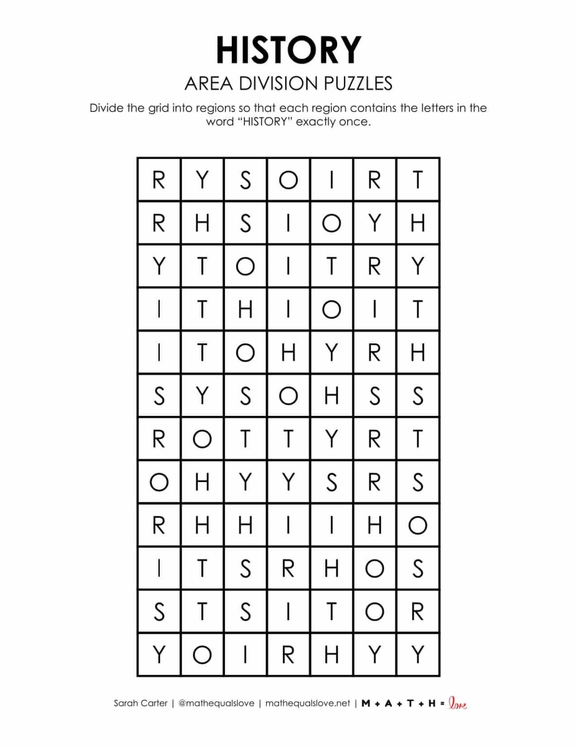 History Area Division Logic Puzzles | Math = Love