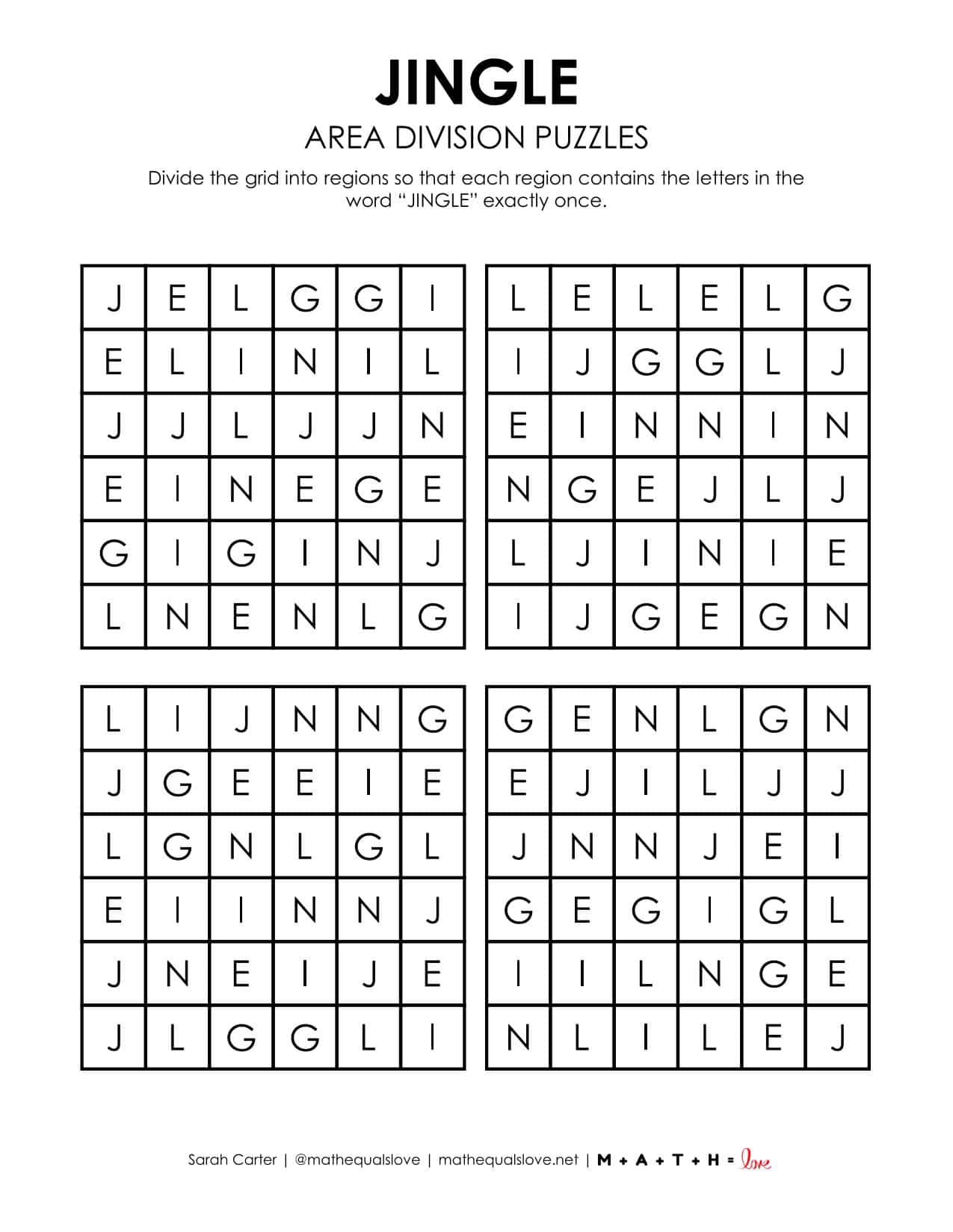 Jingle Area Division Logic Puzzles | Math = Love