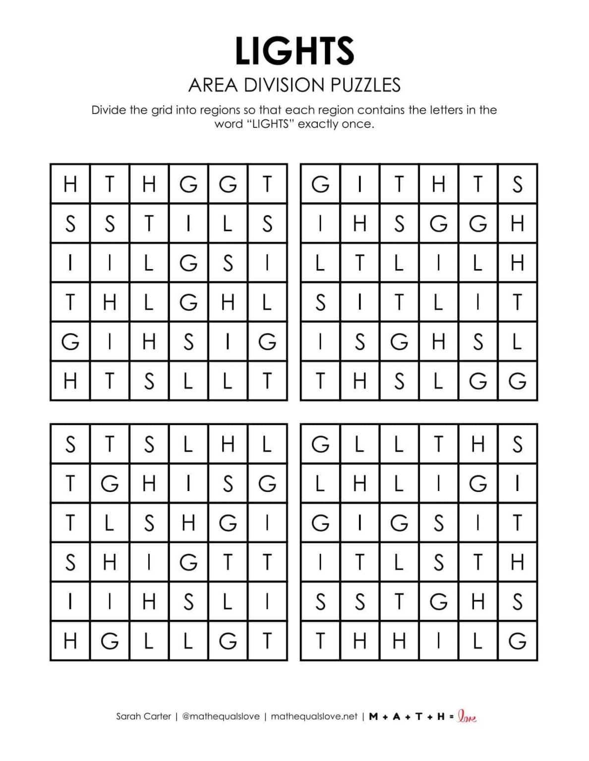 Christmas Lights Area Division Logic Puzzles | Math = Love