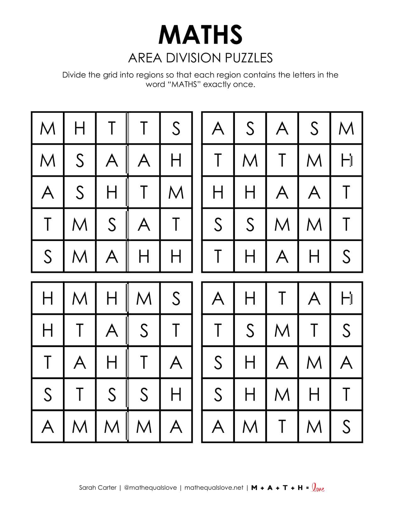 Maths Area Division Logic Puzzles | Math = Love