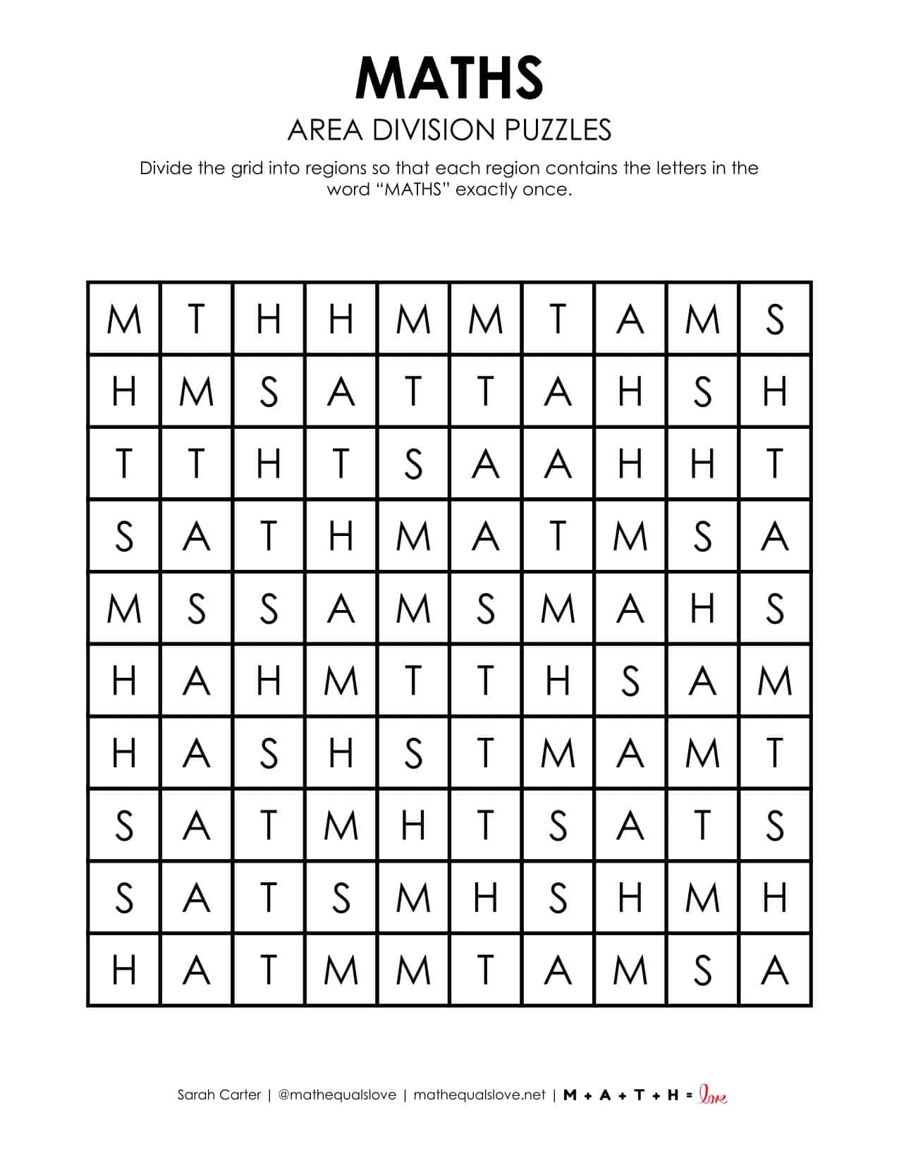 Maths Area Division Logic Puzzles | Math = Love