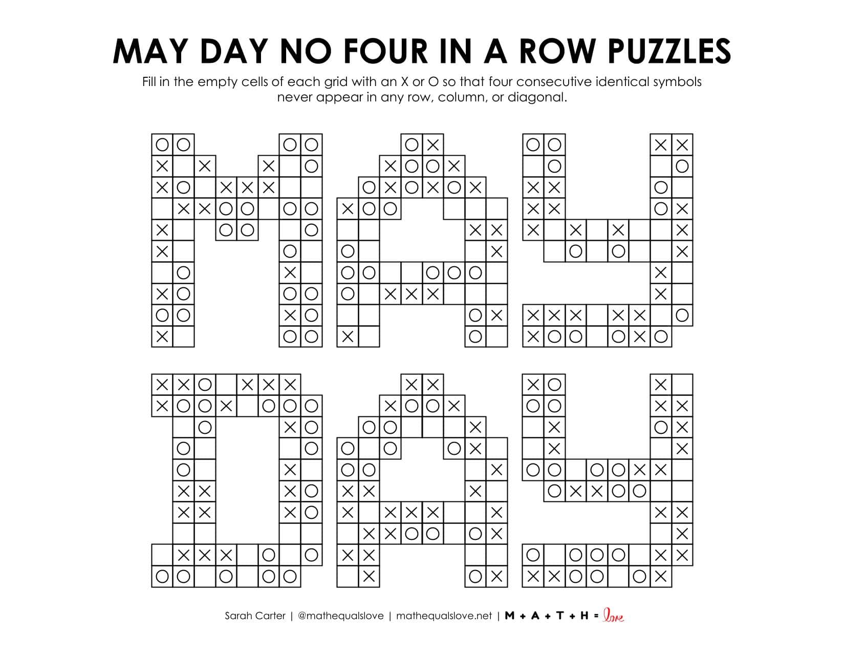 May Day No Four in a Row Puzzles | Math = Love