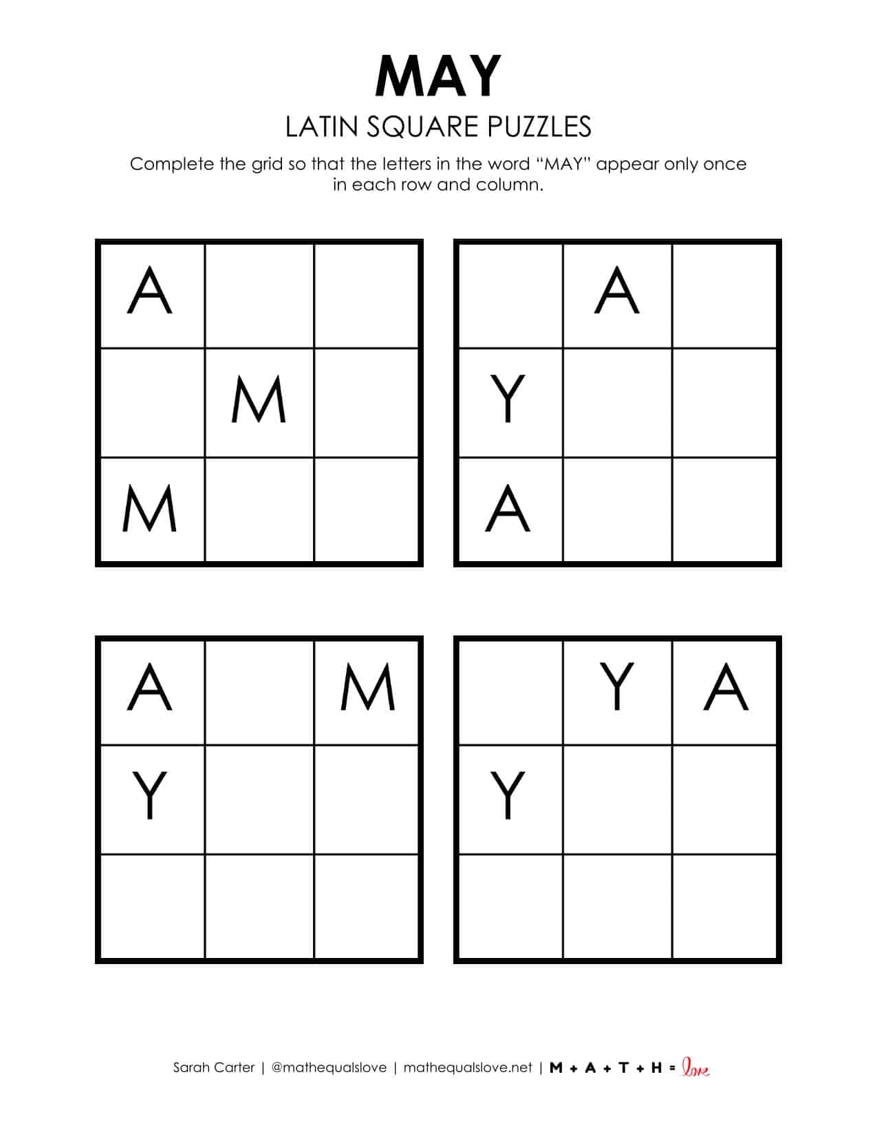 May Latin Square Puzzles | Math = Love