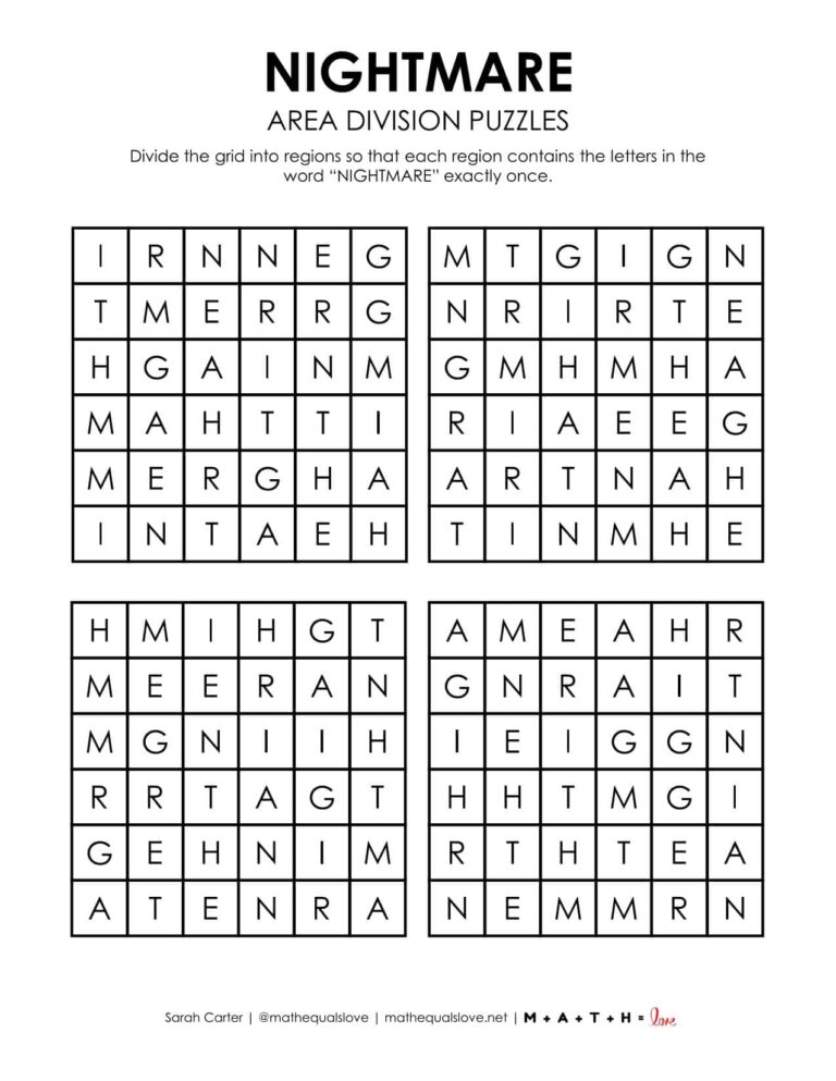 Nightmare Area Division Logic Puzzles | Math = Love