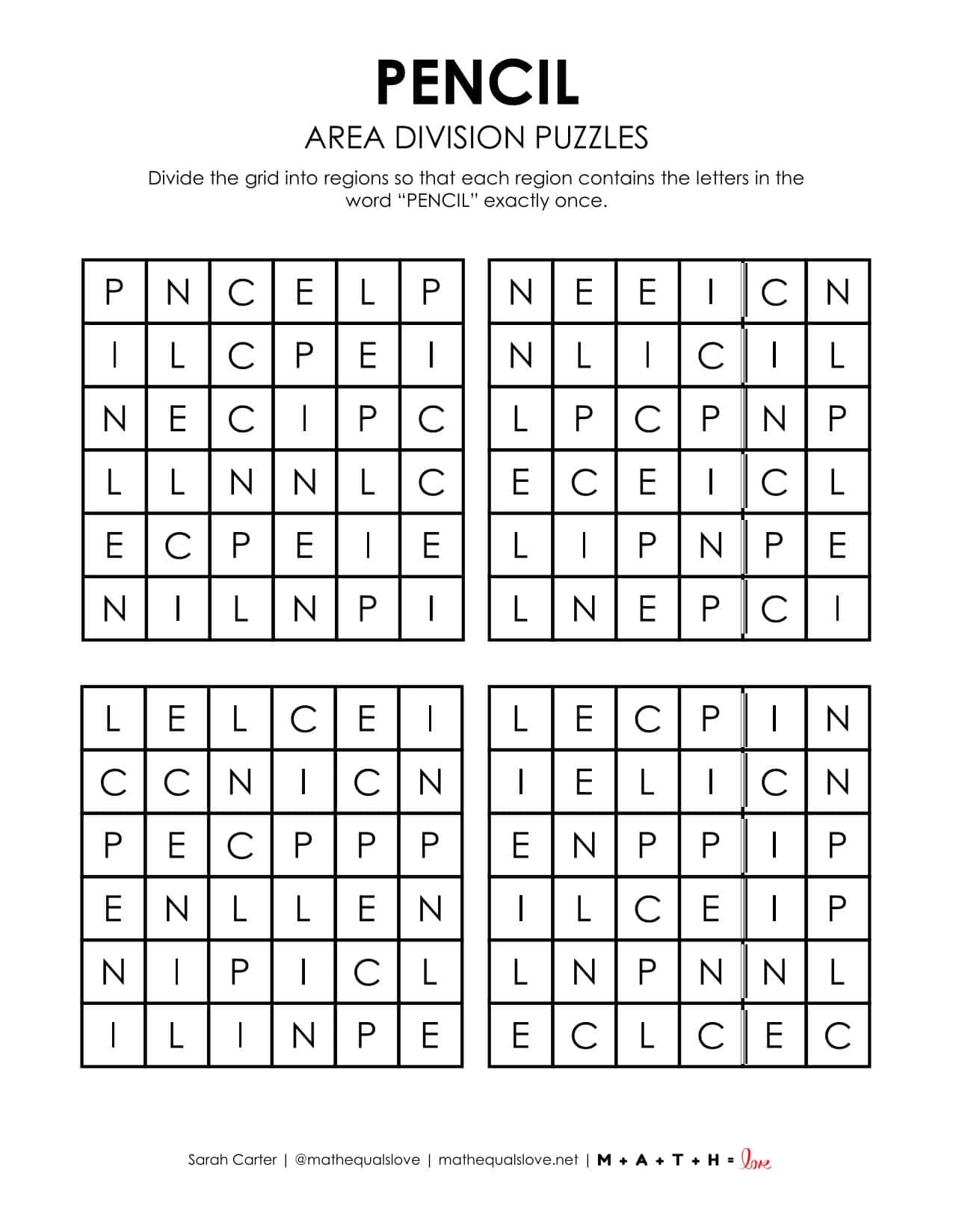 Pencil Area Division Logic Puzzles | Math = Love