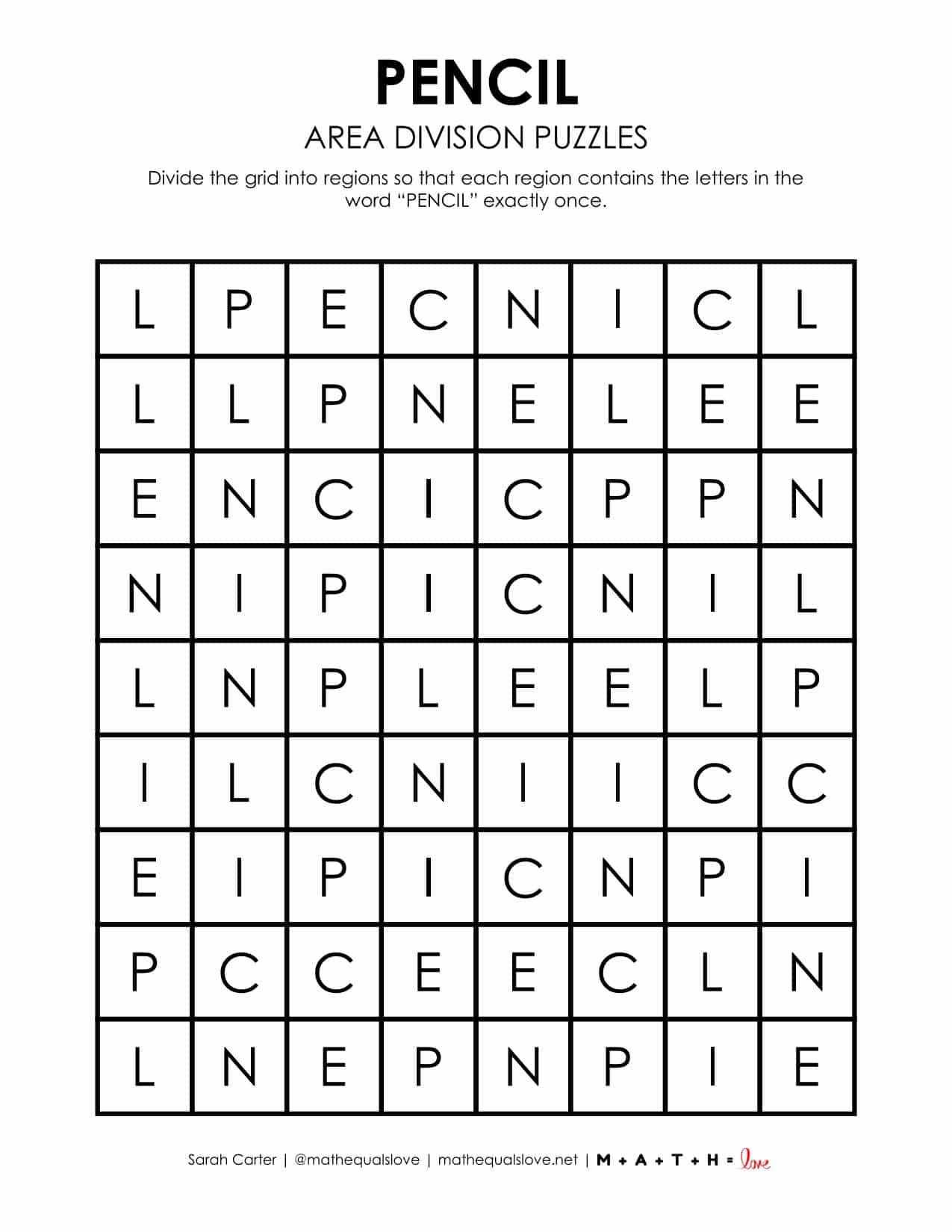 Pencil Area Division Logic Puzzles | Math = Love