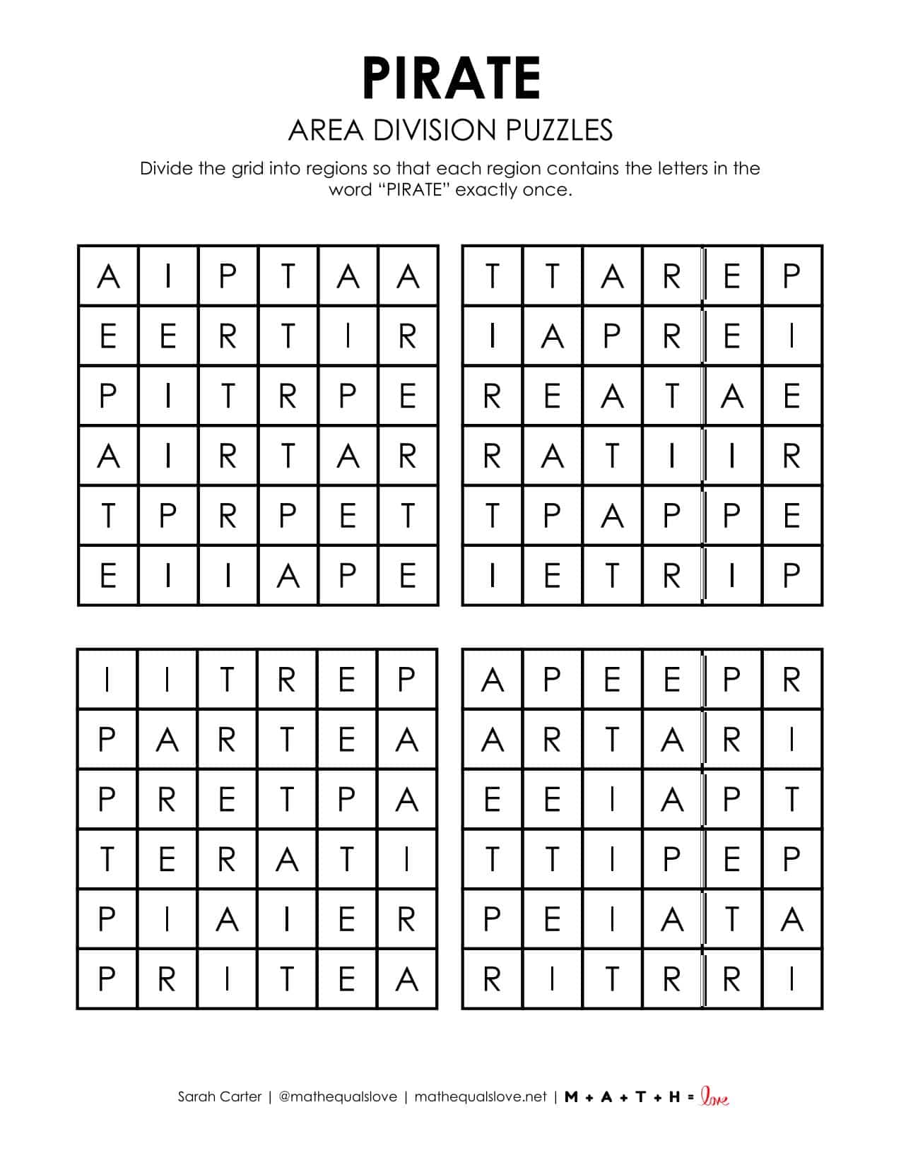 Pirate Area Division Logic Puzzles | Math = Love