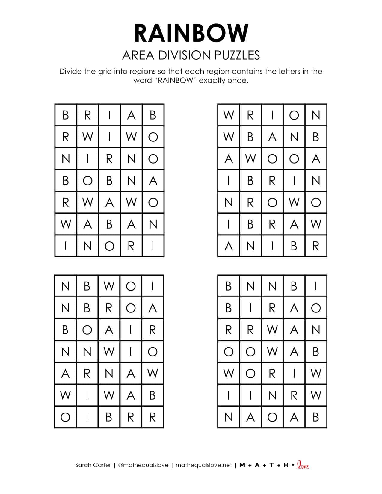 Rainbow Area Division Logic Puzzles | Math = Love