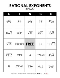 Rational Exponents Bingo Game | Math = Love