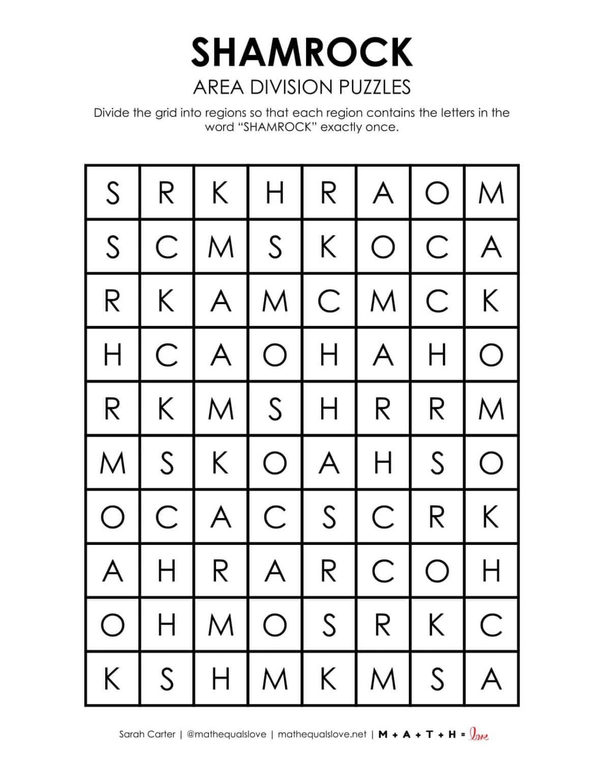 Shamrock Area Division Logic Puzzles | Math = Love