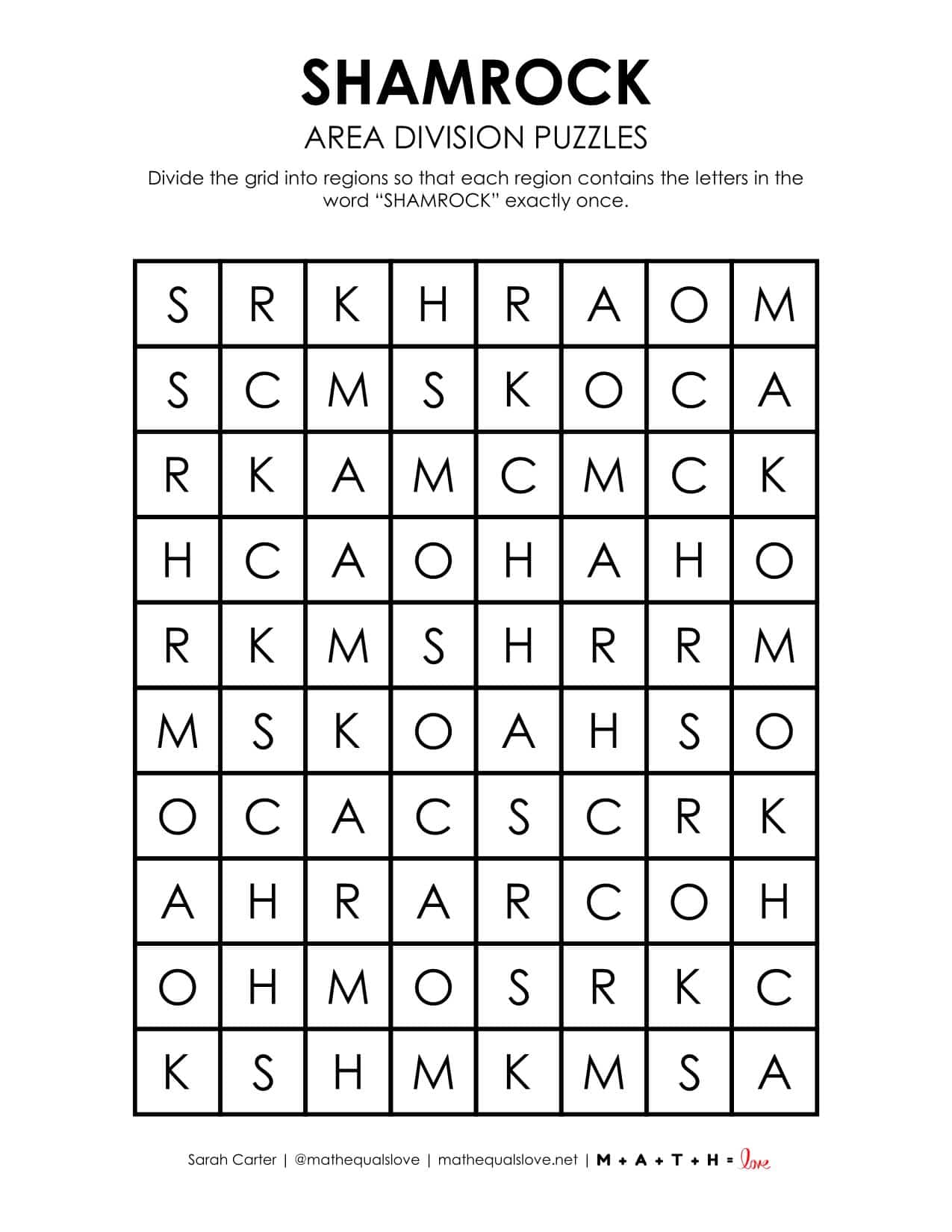Shamrock Area Division Logic Puzzles | Math = Love