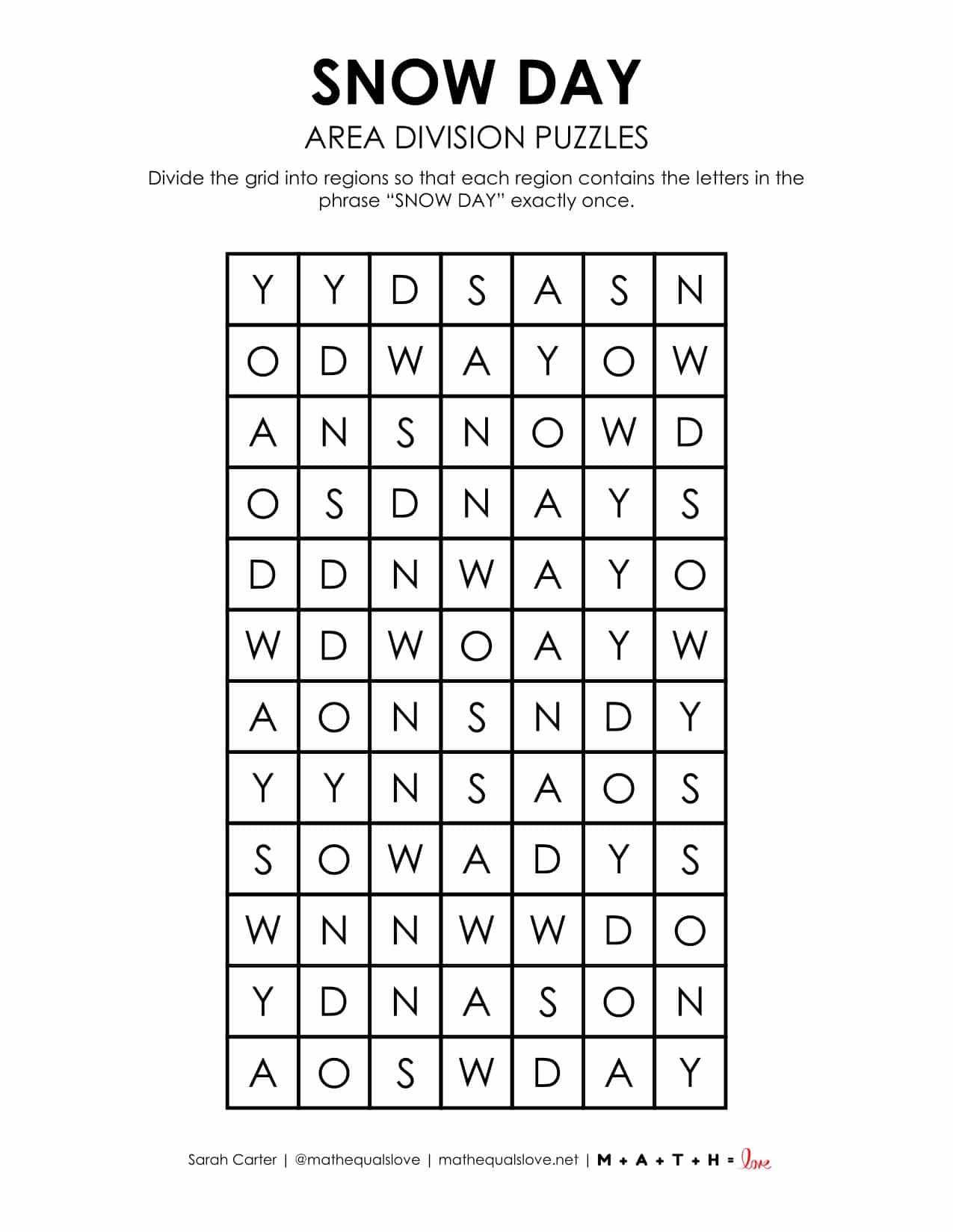 Snow Day Area Division Logic Puzzles | Math = Love