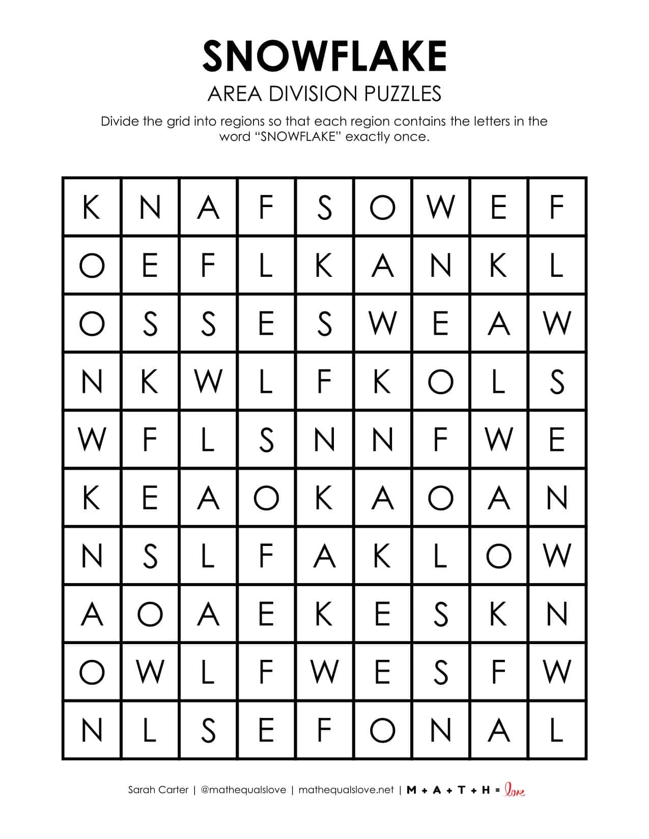 Snowflake Area Division Logic Puzzles | Math = Love