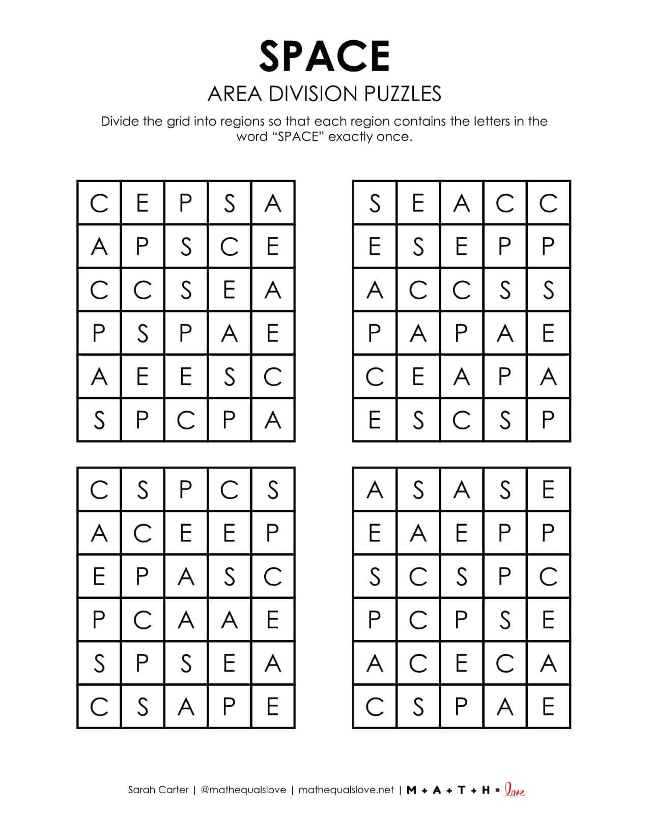 Space Area Division Logic Puzzles | Math = Love