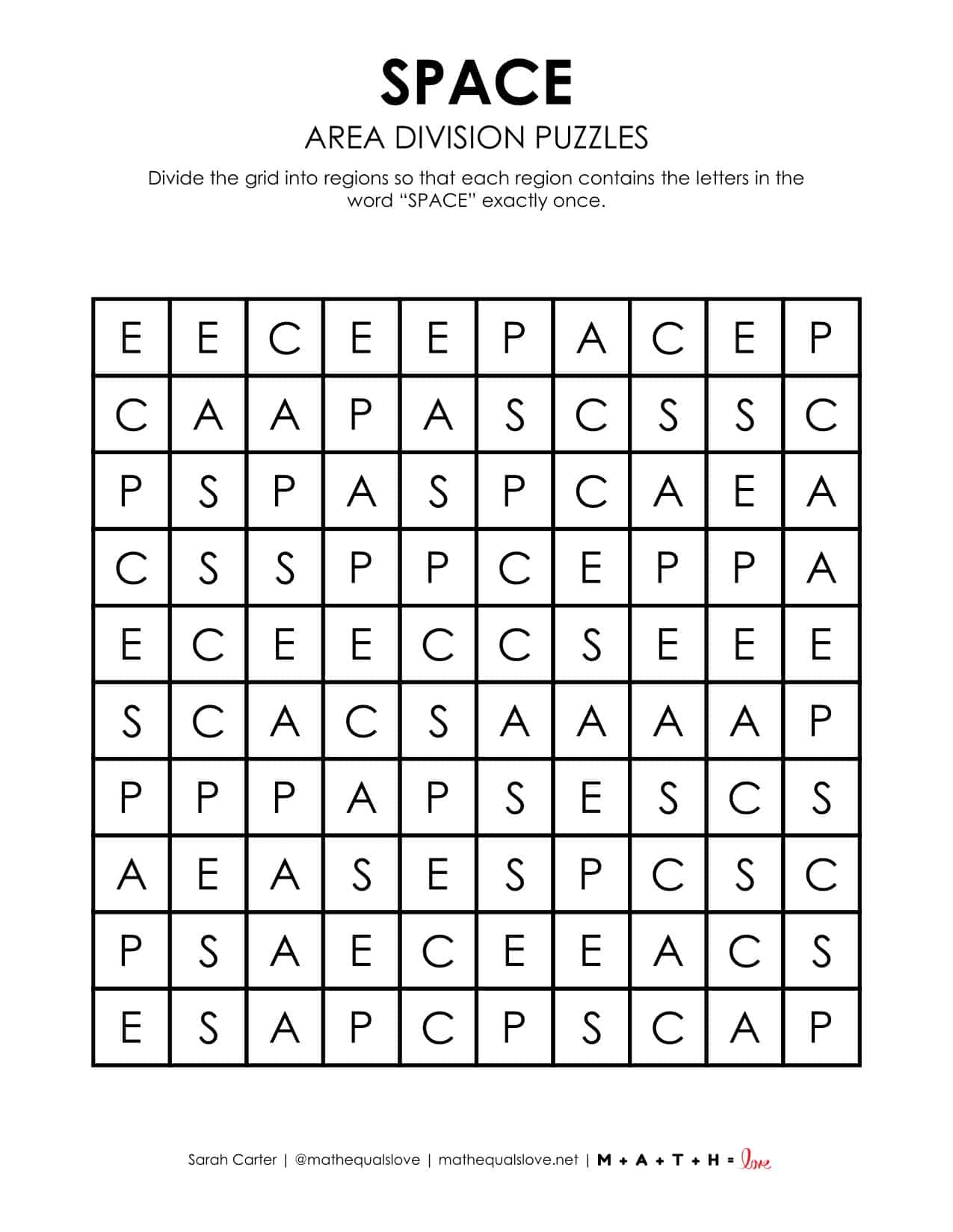 Space Area Division Logic Puzzles | Math = Love