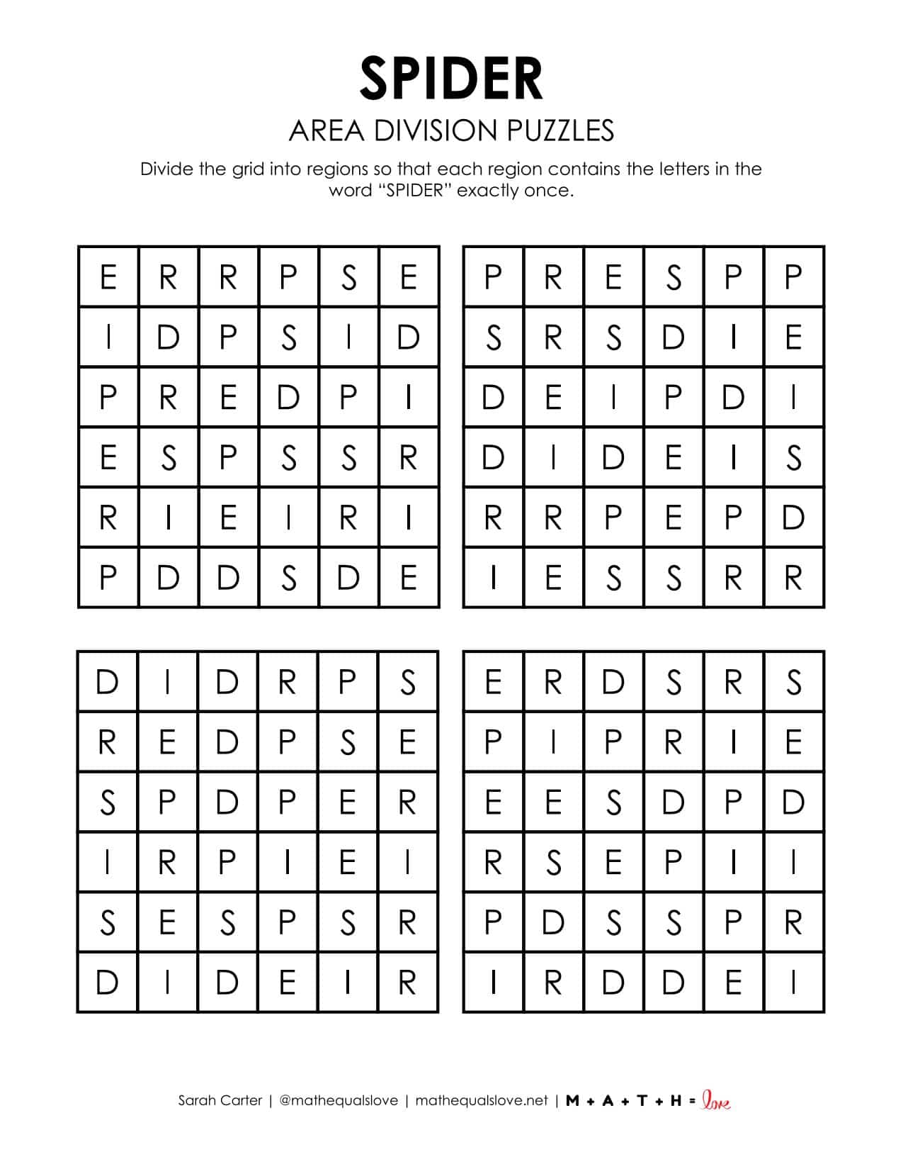 Spider Area Division Logic Puzzles | Math = Love