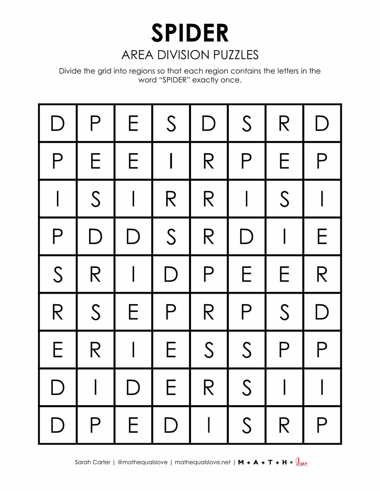 Spider Area Division Logic Puzzles | Math = Love