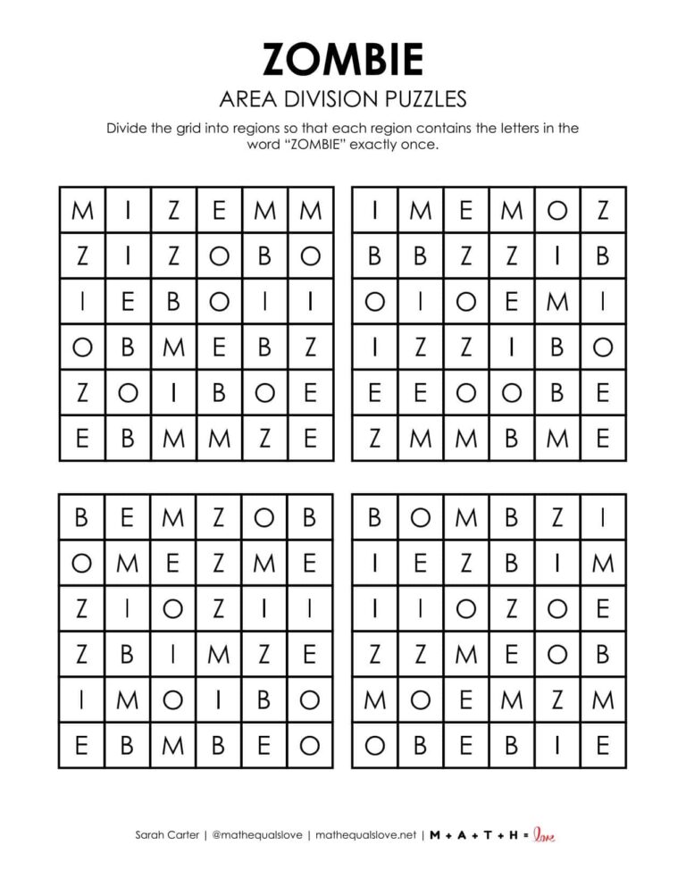 Zombie Area Division Logic Puzzles | Math = Love
