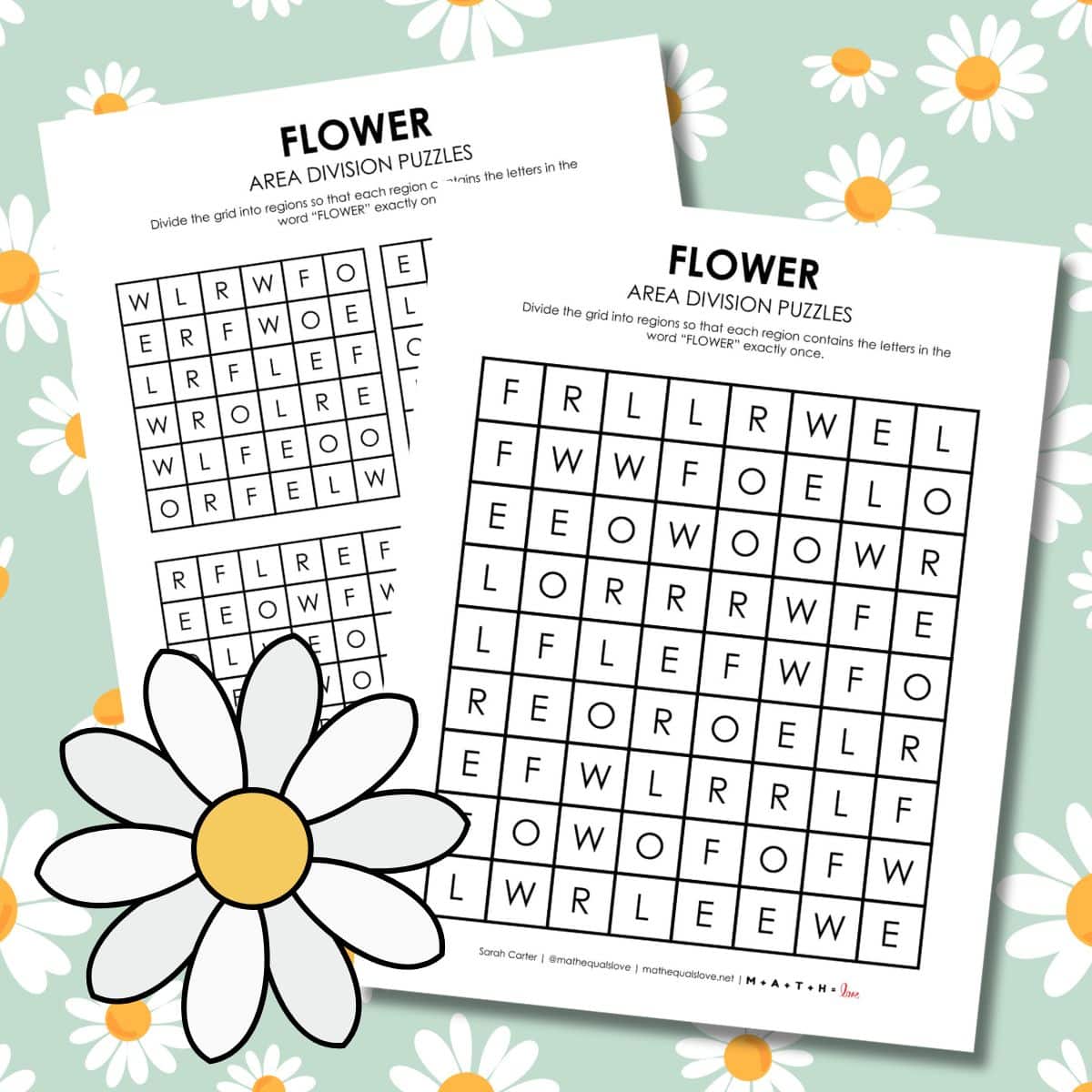 Flower Area Division Logic Puzzles | Math = Love