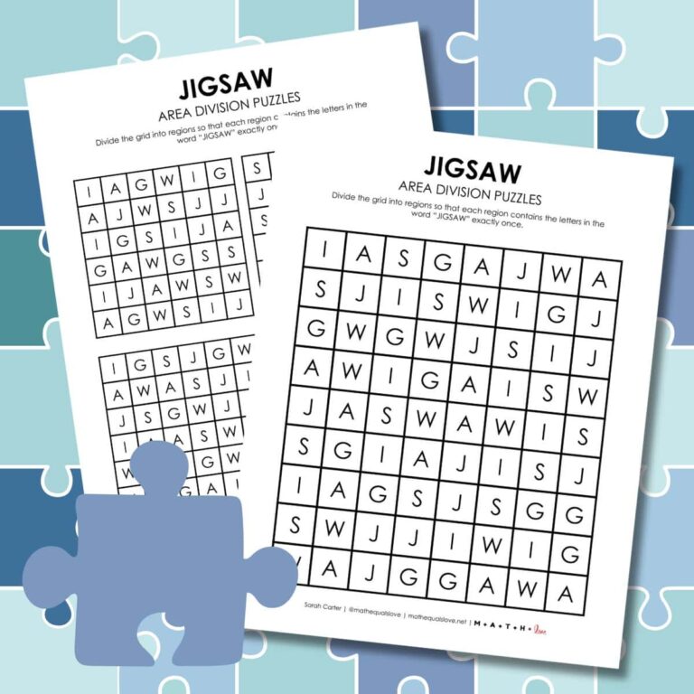 Jigsaw Area Division Logic Puzzles | Math = Love