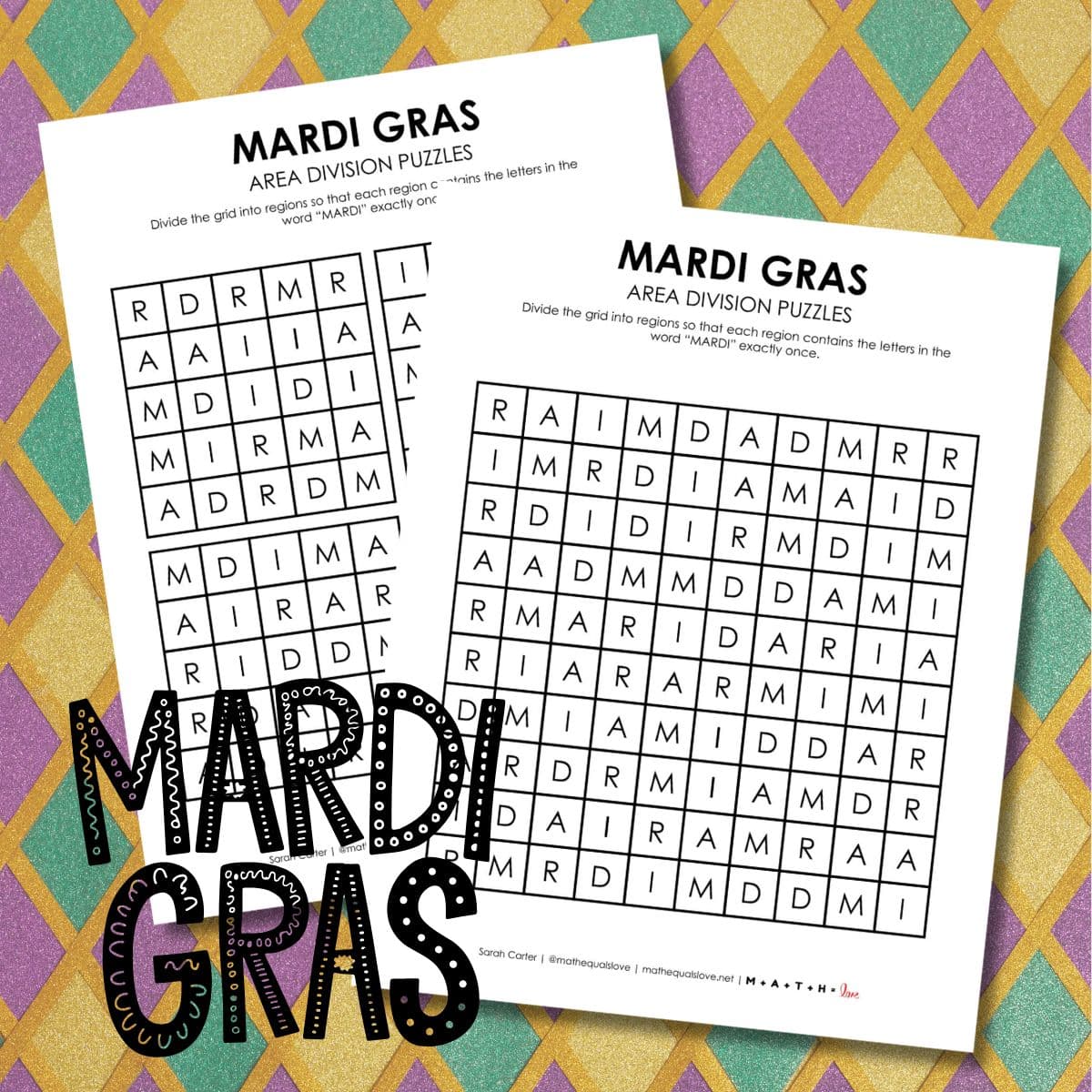 Mardi Gras Area Division Logic Puzzles | Math = Love