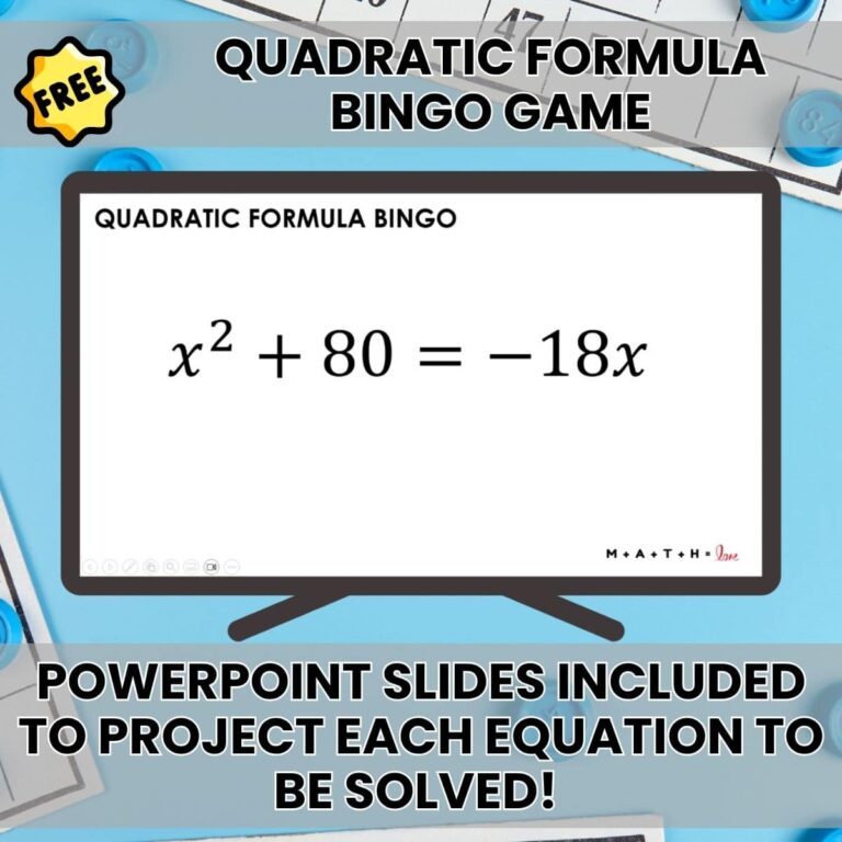 Quadratic Formula Bingo Game Activity (FREE Printable PDF)
