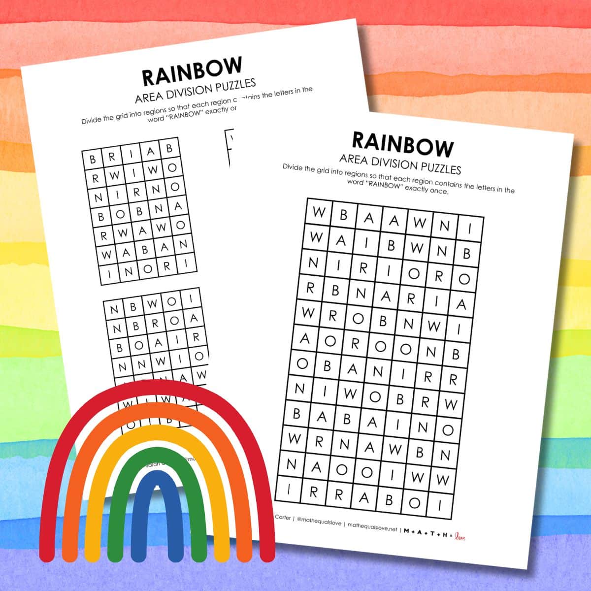 Rainbow Area Division Logic Puzzles | Math = Love