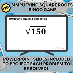 Simplifying Square Roots Bingo Game (Free PDF)