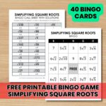 Simplifying Square Roots Bingo Game (Free PDF)