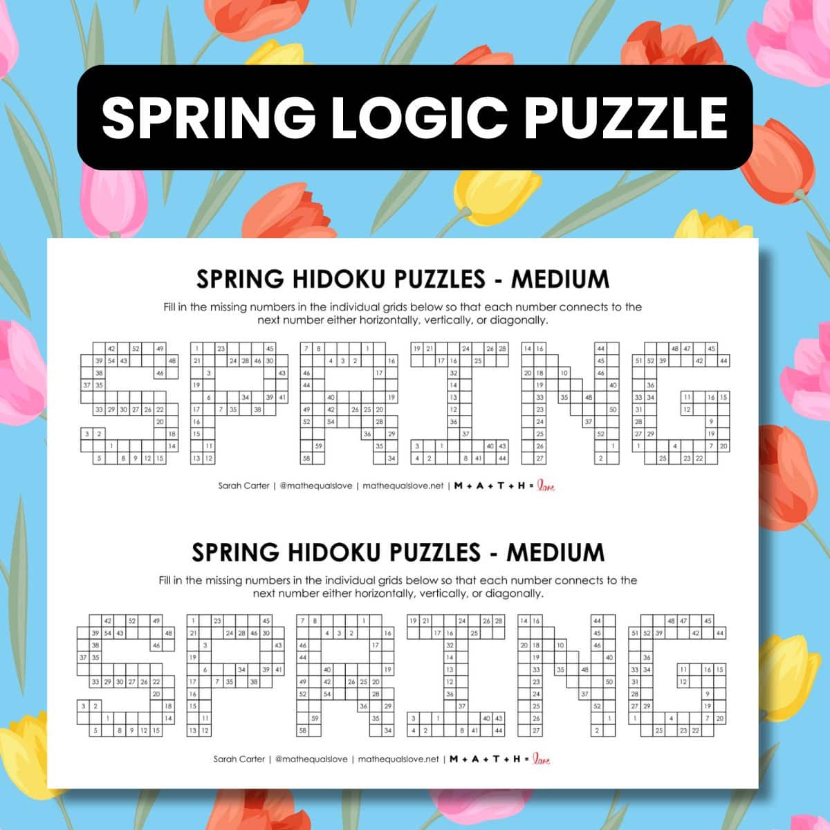 Spring Hidoku Puzzles | Math = Love