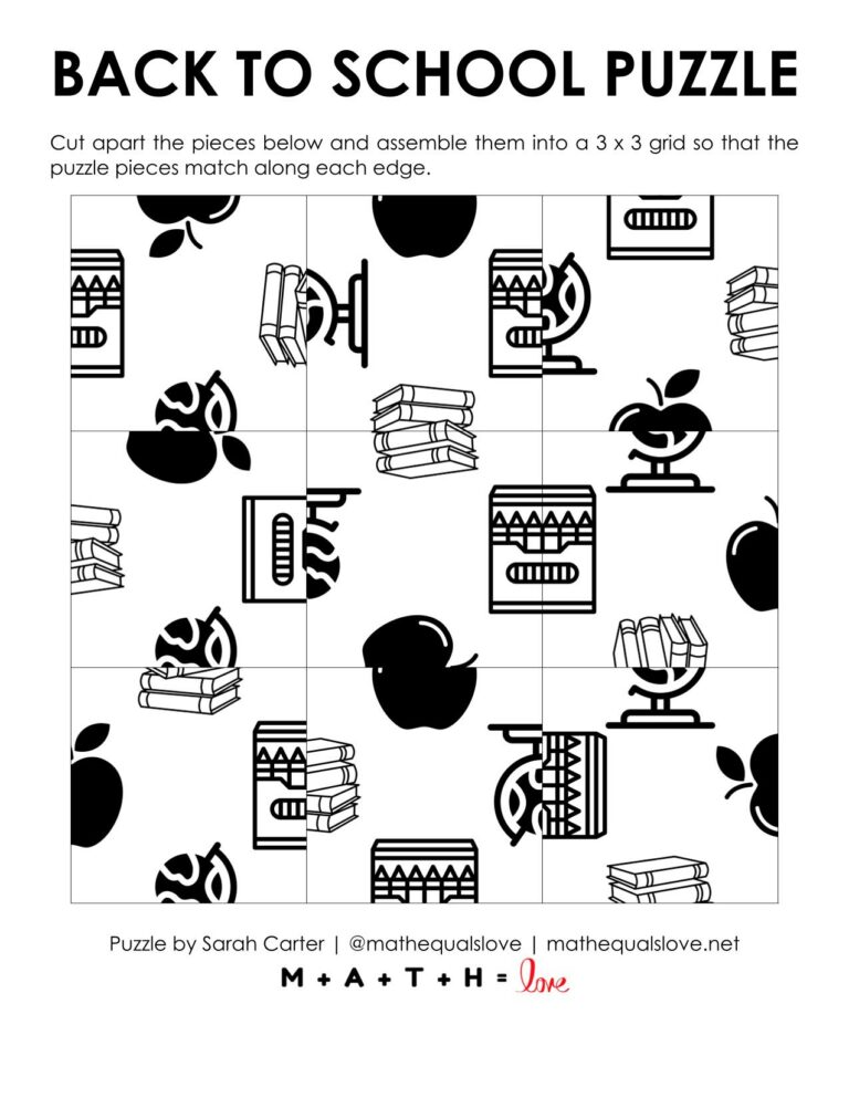Back to School Square Edge Matching Puzzle | Math = Love