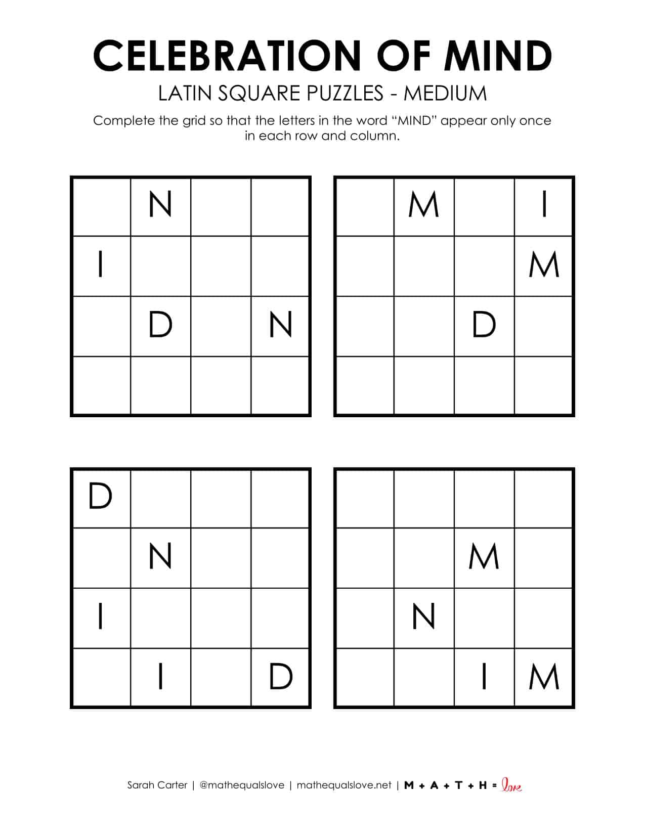 Celebration of Mind Latin Square Puzzles | Math = Love