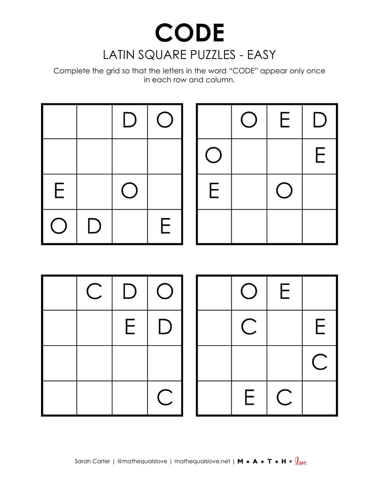 Code Latin Square Puzzles | Math = Love