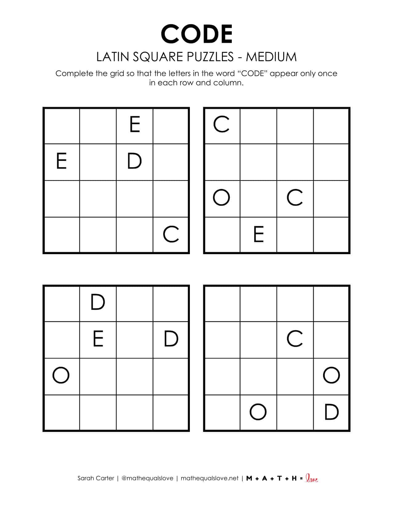 Code Latin Square Puzzles | Math = Love