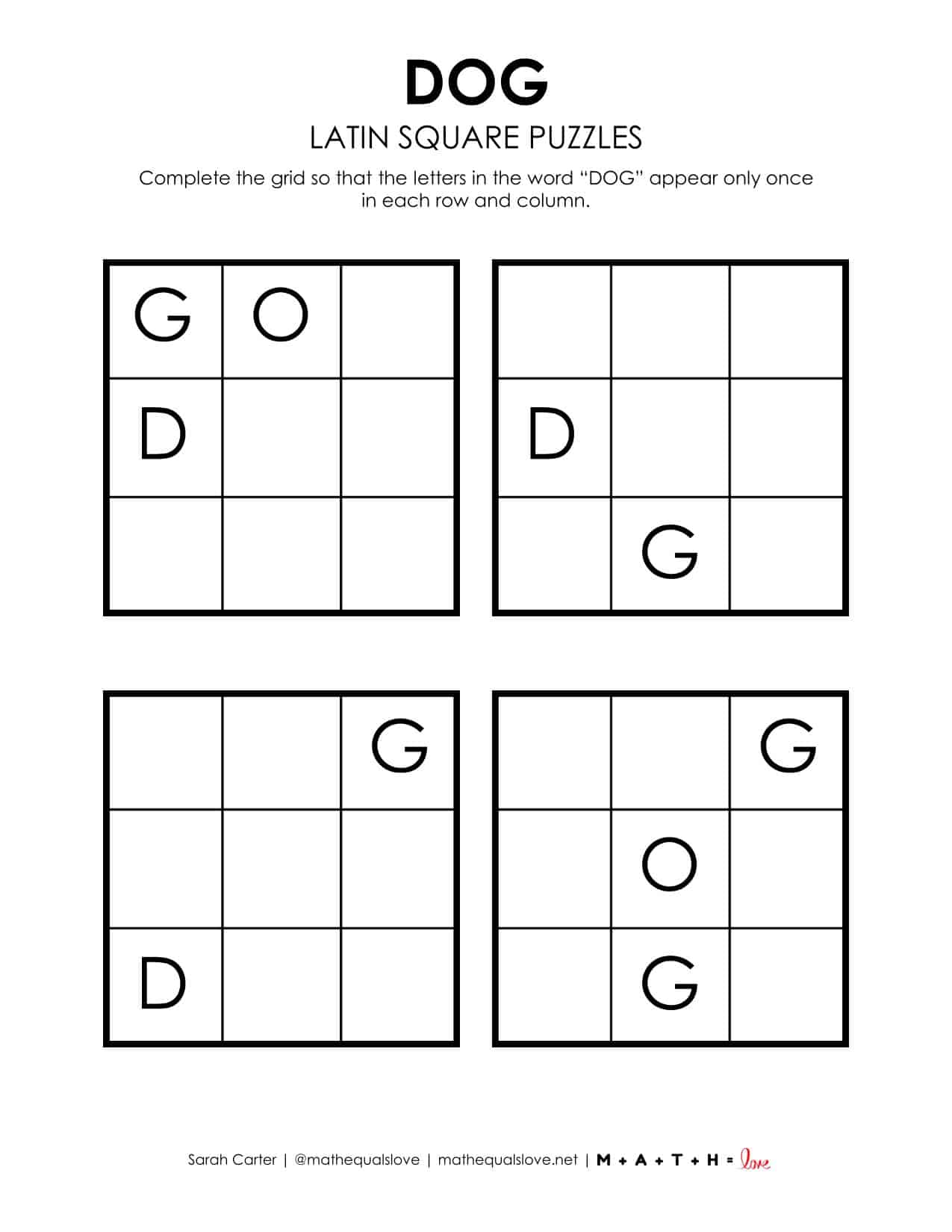 Dog Latin Square Puzzles | Math = Love