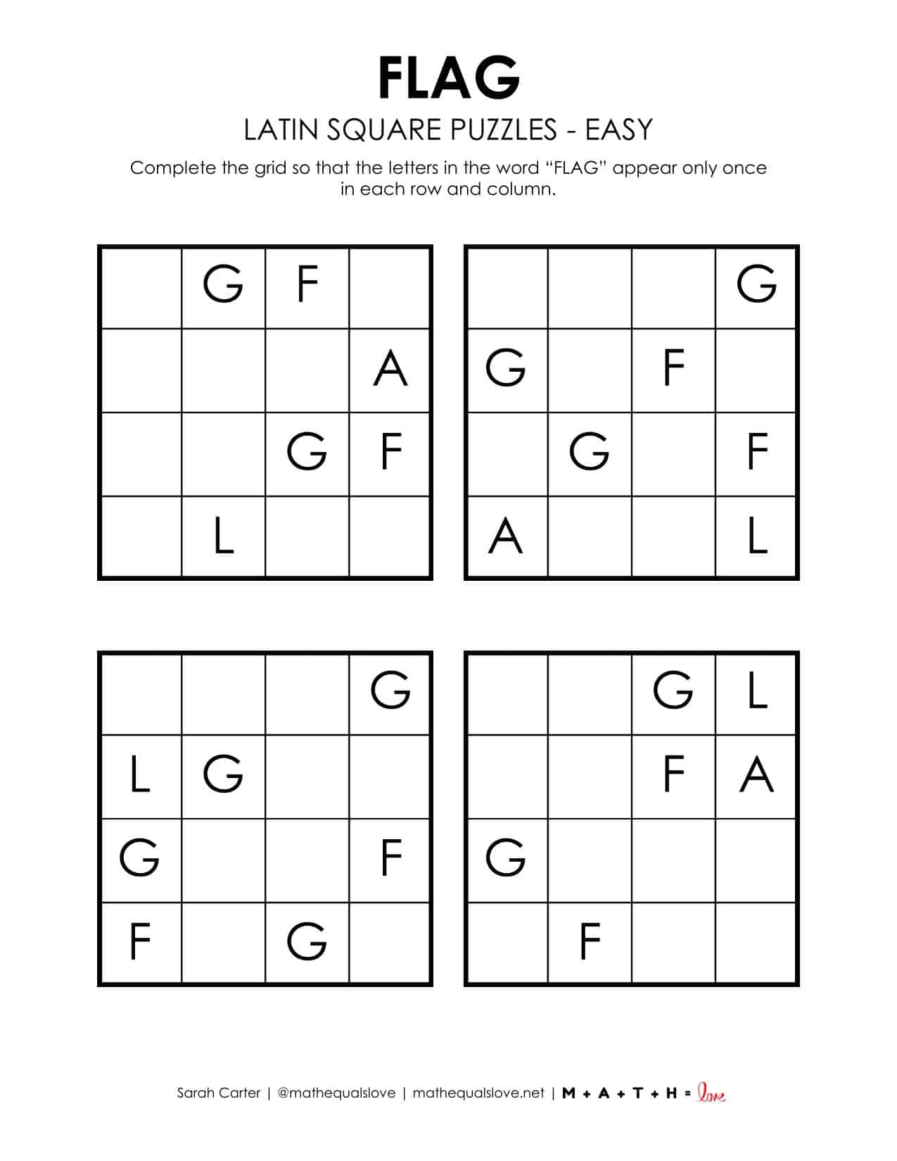 Flag Latin Square Puzzles | Math = Love