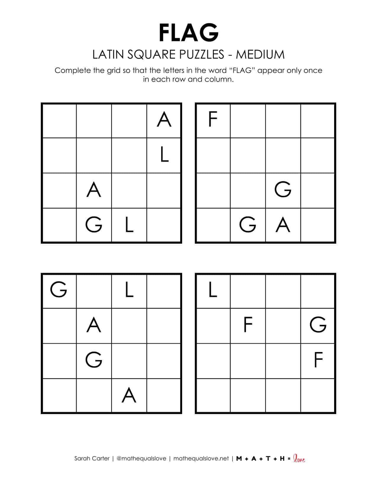Flag Latin Square Puzzles | Math = Love