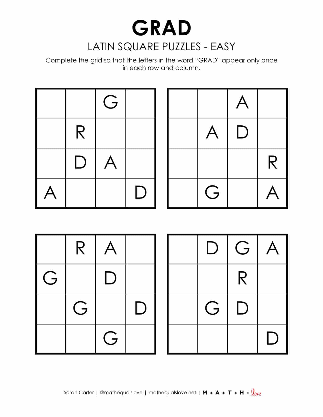 Grad Latin Square Puzzles | Math = Love