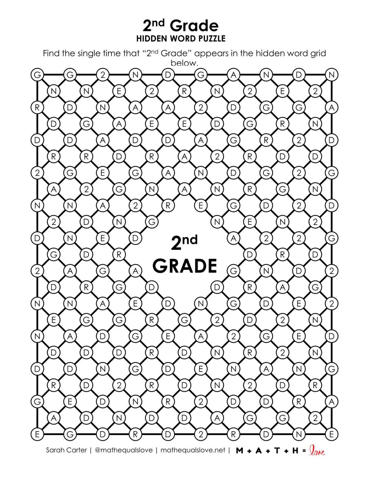 Grade Level Hidden Word Puzzles | Math = Love