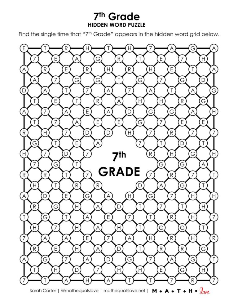 Grade Level Hidden Word Puzzles | Math = Love