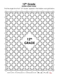 Grade Level Hidden Word Puzzles | Math = Love