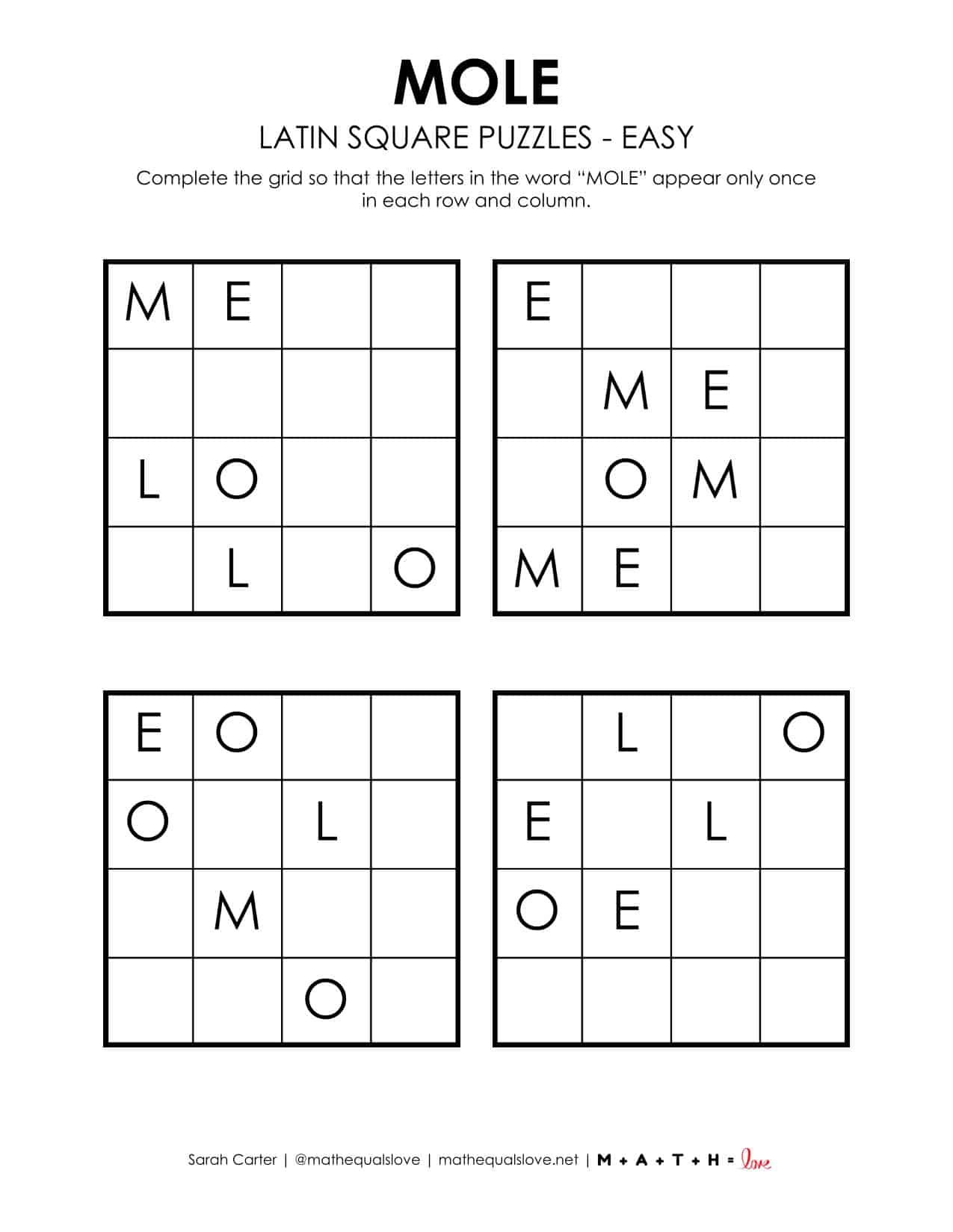 Mole Latin Square Puzzles | Math = Love
