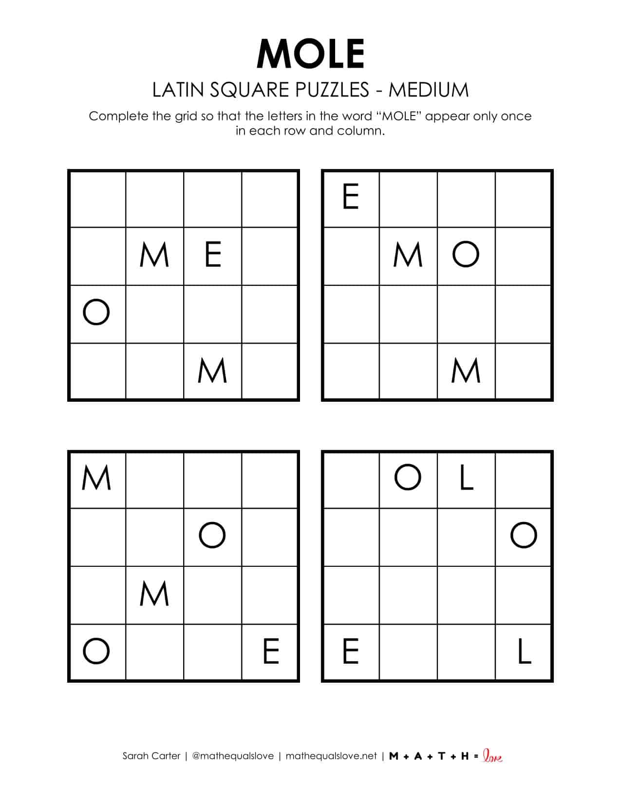 Mole Latin Square Puzzles | Math = Love