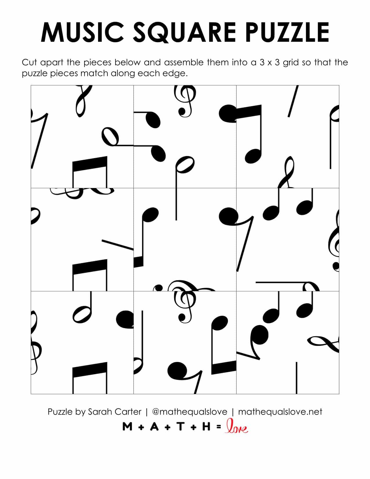Music Square Edge Matching Puzzle | Math = Love