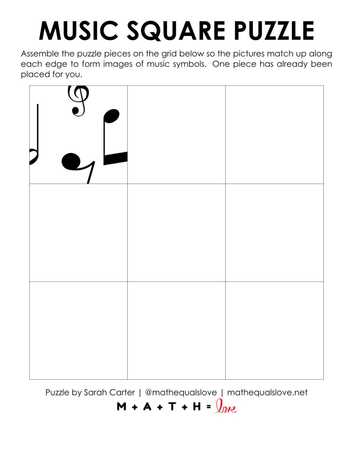 Music Square Edge Matching Puzzle | Math = Love