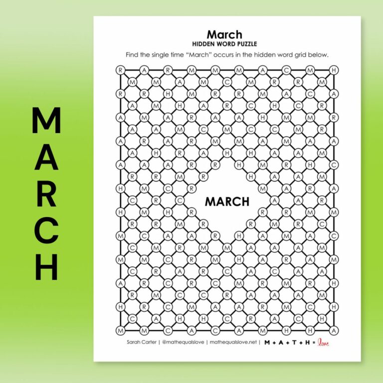 March Word Search Puzzle | Math = Love