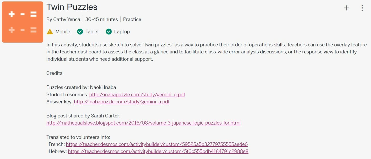 Twin Puzzles for Order of Operations | Math = Love