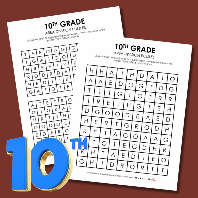 Grade Level Area Division Puzzles (4th - 10th, 12th Grades) | Math = Love