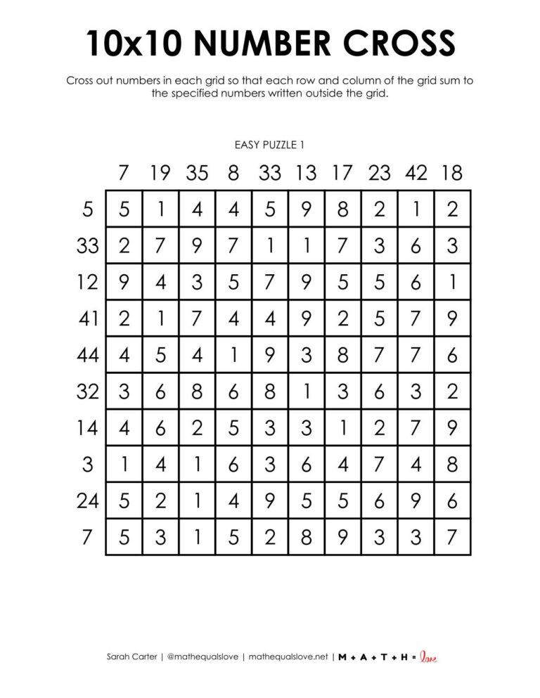 10x10 Number Cross Puzzles | Math = Love