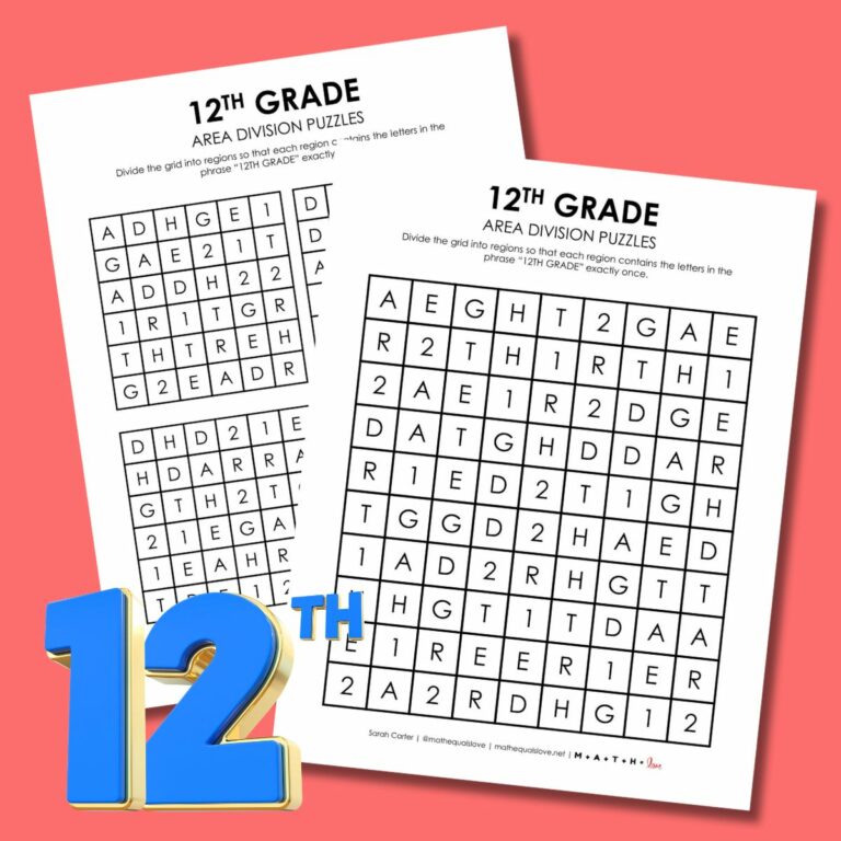 Grade Level Area Division Puzzles (4th - 10th, 12th Grades) | Math = Love